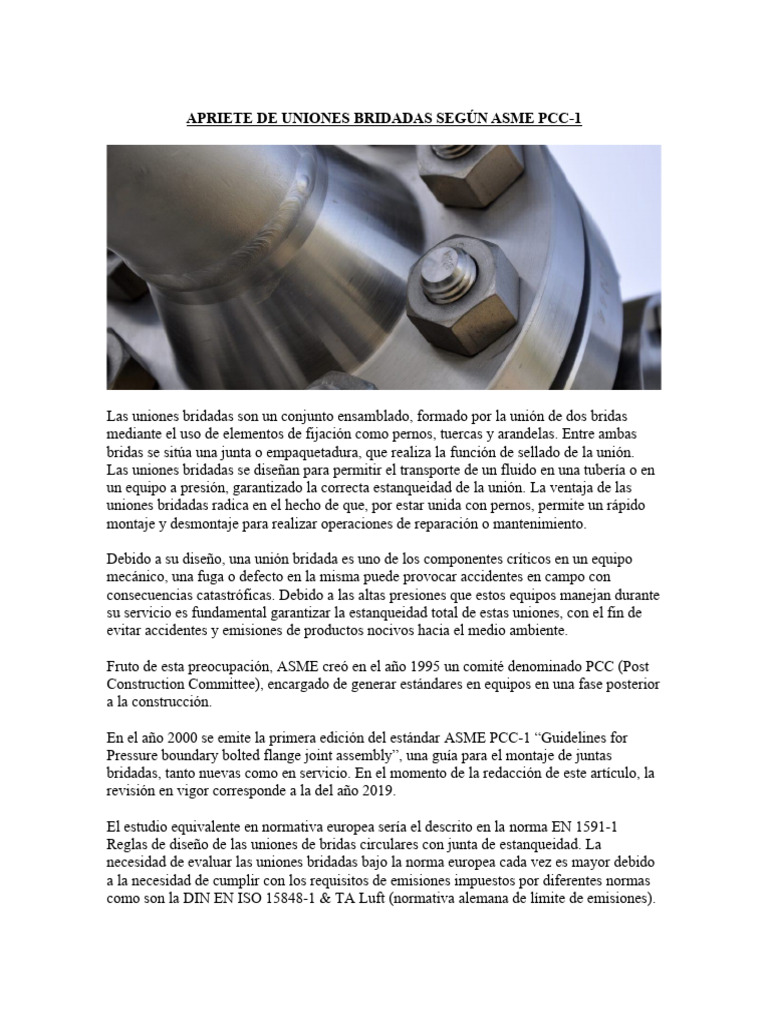 Apriete de Uniones Bridadas ASME PCC-1 | PDF | Tornillo | Ingeniería ...