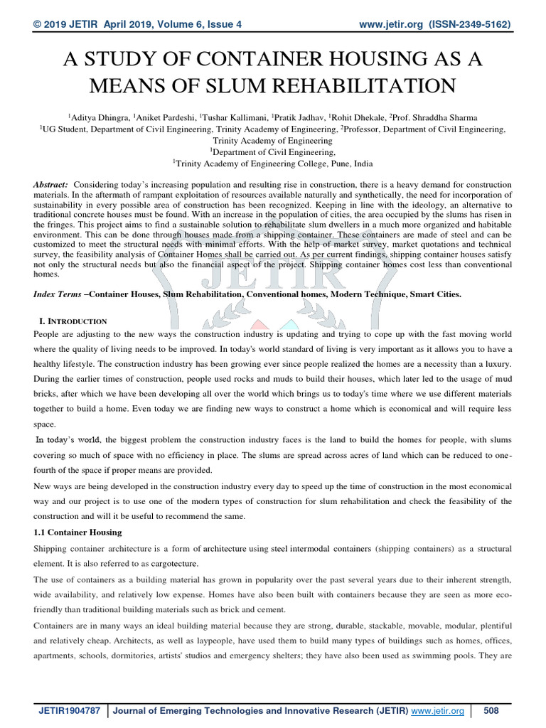 Container Housing for Slum Rehab | PDF | Slum Upgrading | Slum