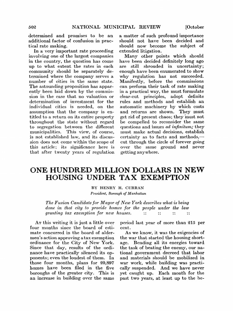 One Hundred Million Dollars IN Housing Under Tax Exemption | PDF ...