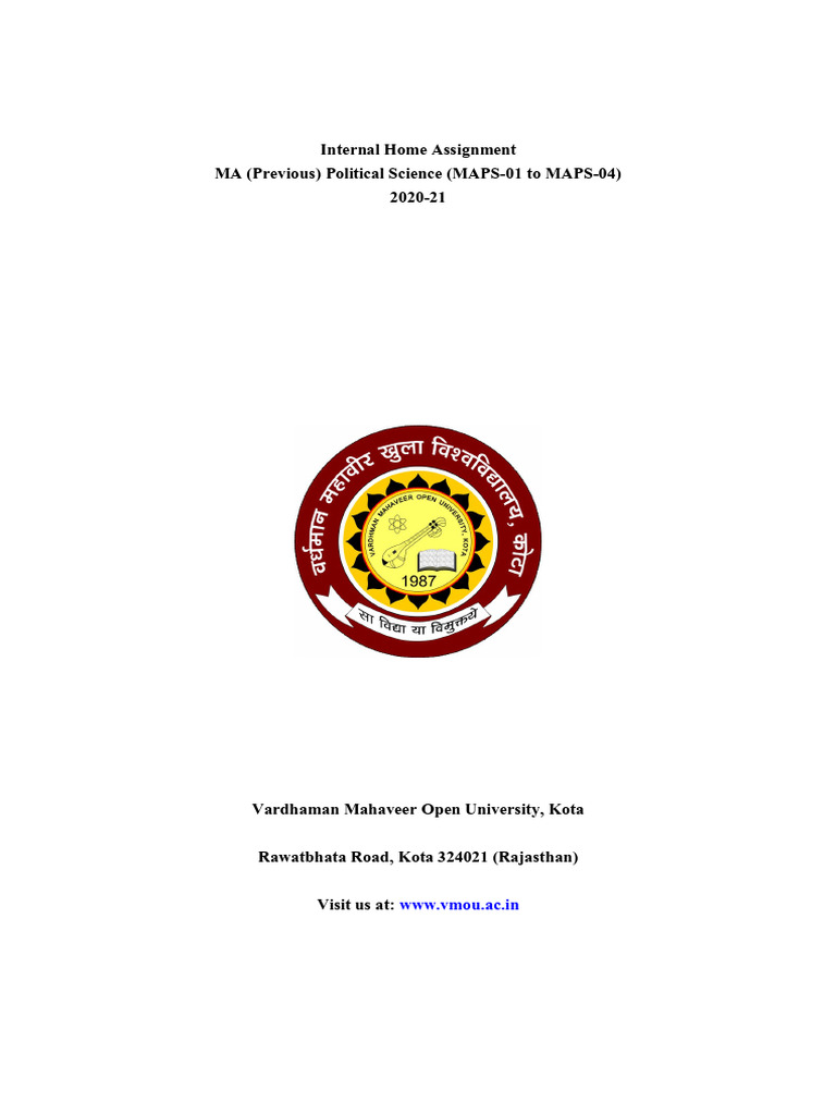 Internal Home Assignment MA (Previous) Political Science (MAPS-01 To MAPS-04) 2020-21 | PDF