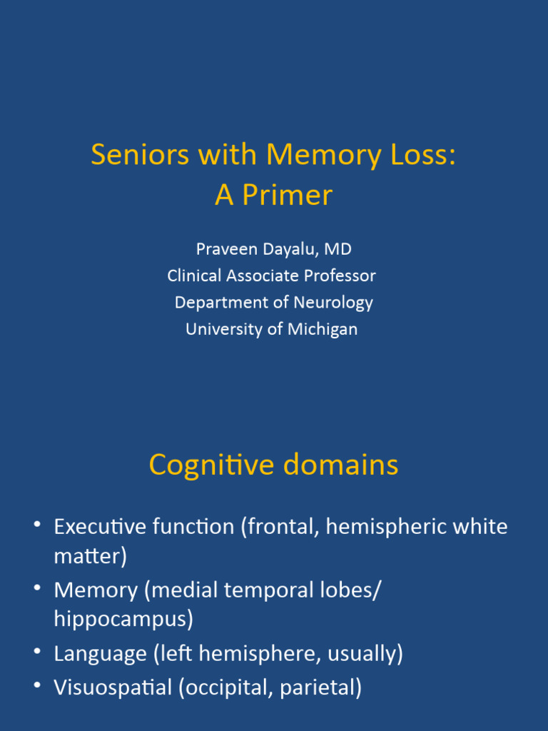 Mon 10-20 Seniors With Memory Loss - A Primer - 0 | PDF | Dementia ...