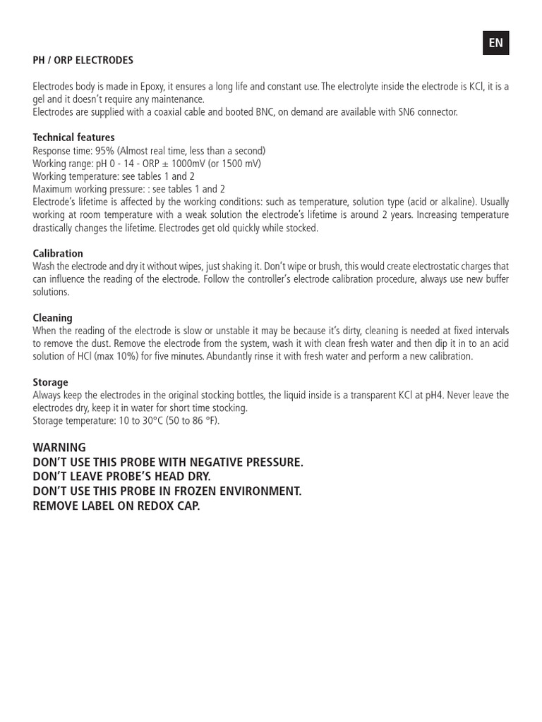 Manual de Instalacion Sonda de PH Redox Emec | PDF | Water | Branches Of Thermodynamics