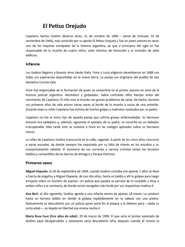 Petiso Orejudo M | PDF | Crímenes | Crimen y violencia