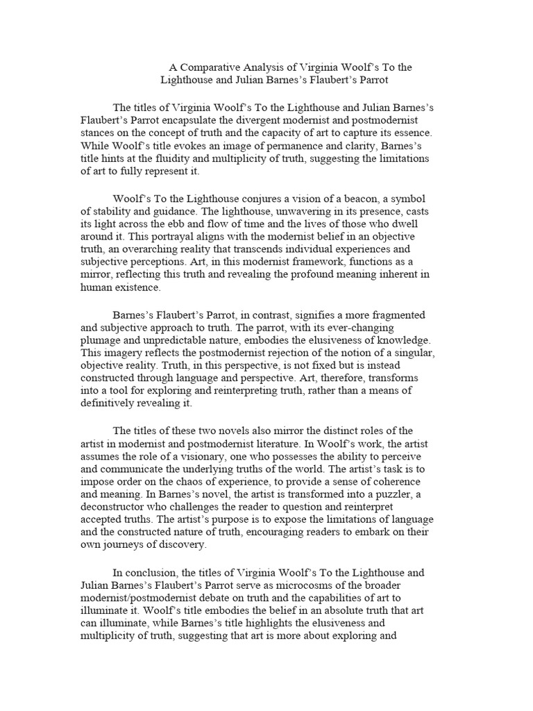 A Comparative Analysis of Virginia Woolf | PDF | Truth | To The Lighthouse