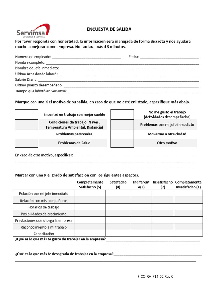 Encuesta de Salida | PDF
