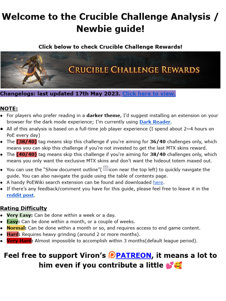 Crucible League Challenge Analysis Newbie Guide | PDF