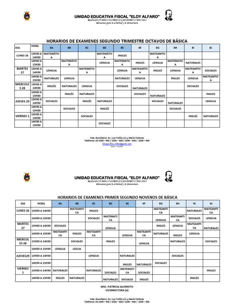 Horario de Examenes Por Curso | PDF