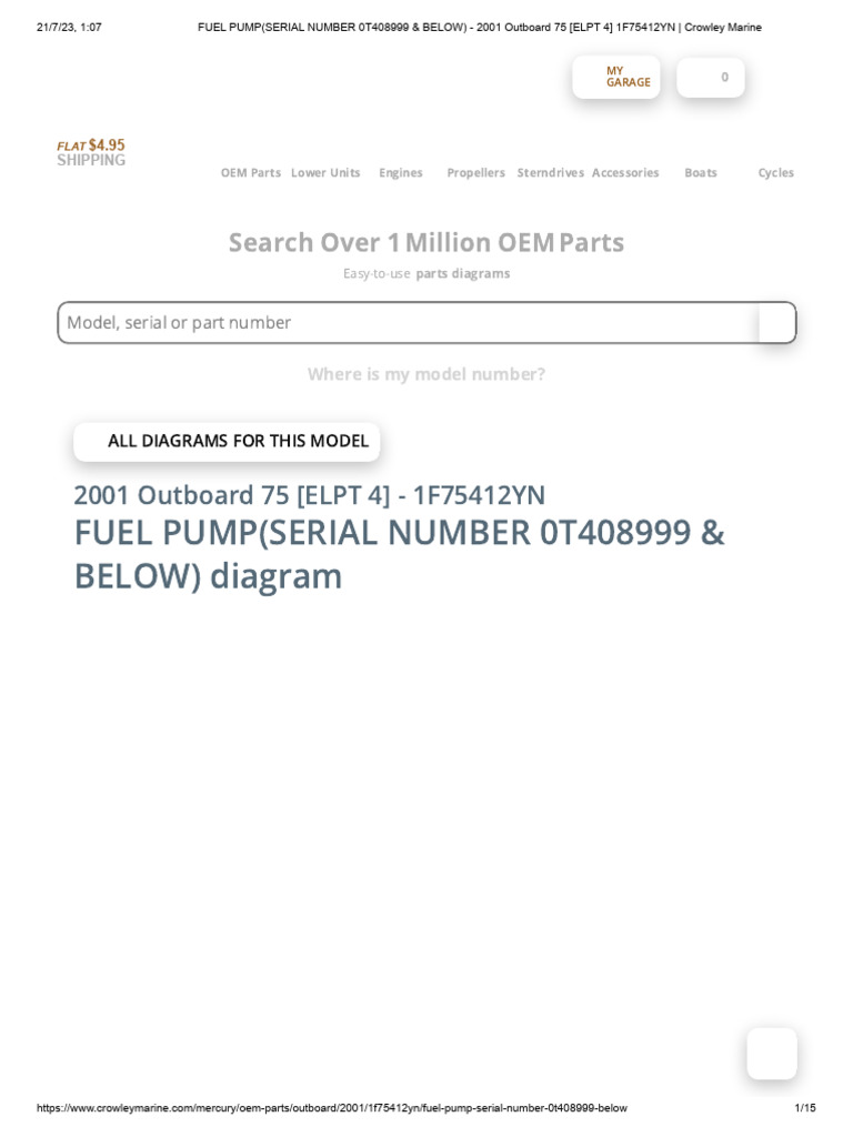 Fuel Pump (Serial Number 0t408999 & Below) - 2001 Outboard 75 (Elpt 4 ...