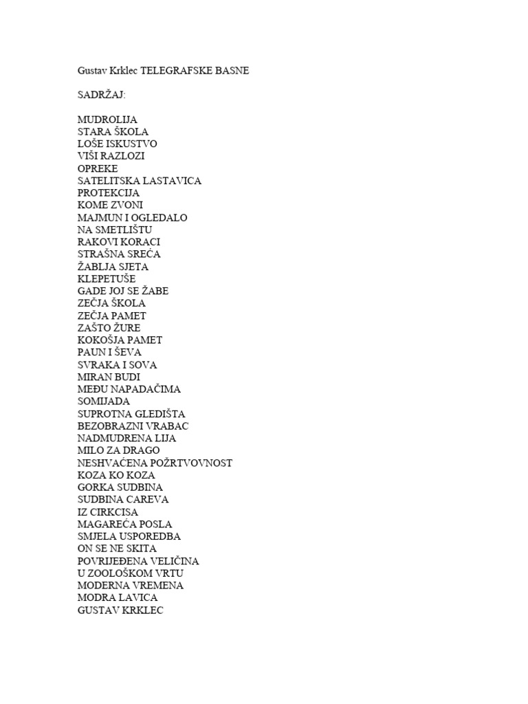 Gustav Krklec - Telegrafske Basne | PDF