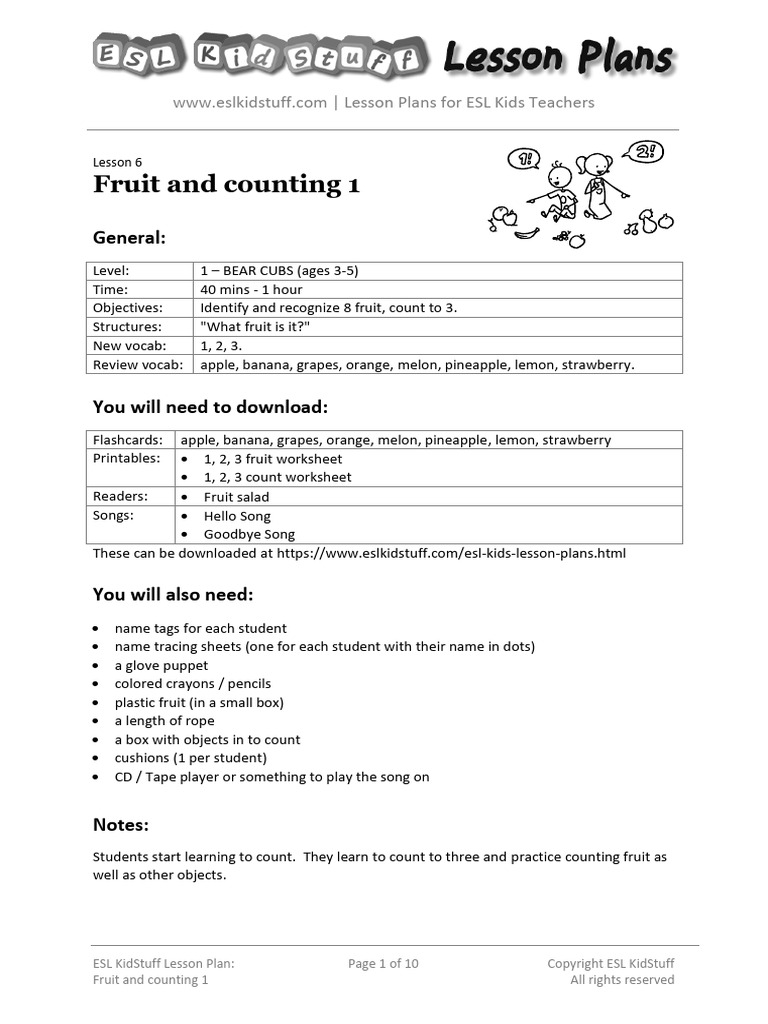 Level 1 - Lesson 6 - Fruit & Counting | PDF | Lesson Plan | Toys
