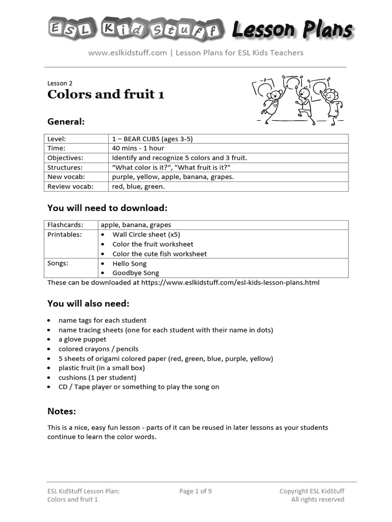 Level 1 - Lesson 2 - Colors Fruit | PDF | Color | Toys