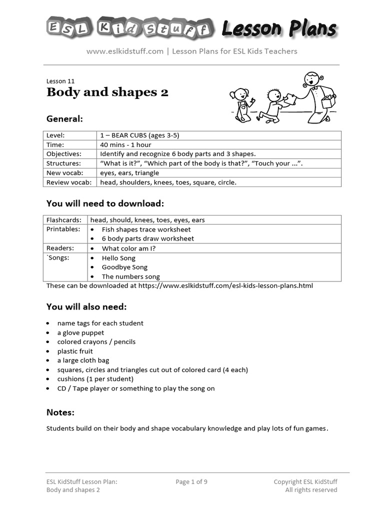 Level 1 - Lesson 10 - Body & Shapes 2 | PDF | Toys | Teachers