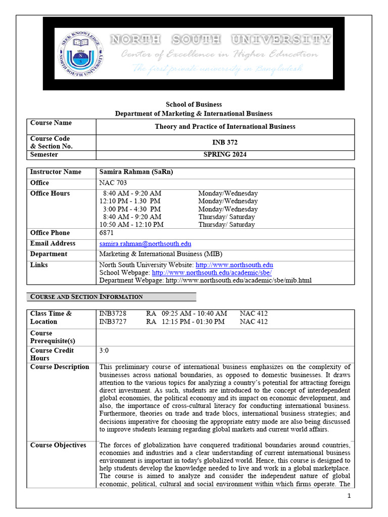 INB 372 COURSE OUTLINE SPRING 2024 Samira - 2042471897 | PDF ...