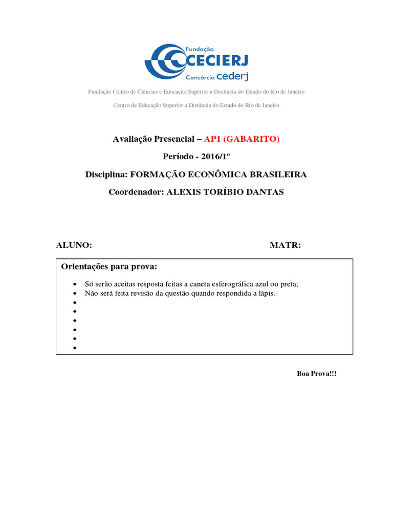 Ap1 Feb 2016.1 Cederj Adm | PDF | Brasil | Café