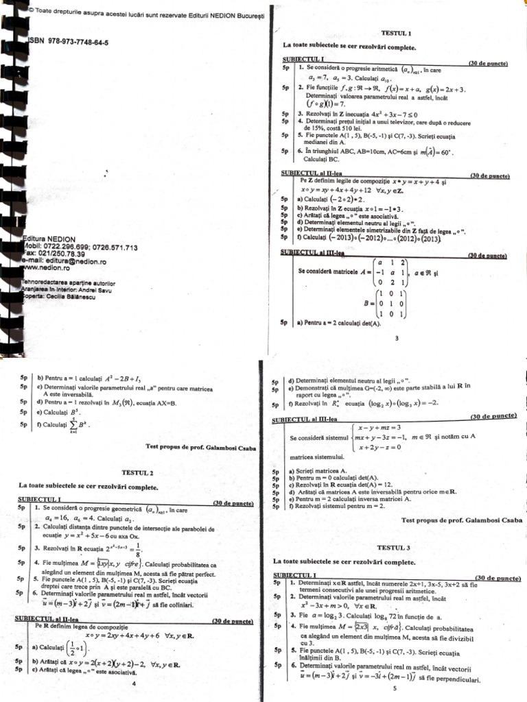 Carte Teste Matematica | PDF