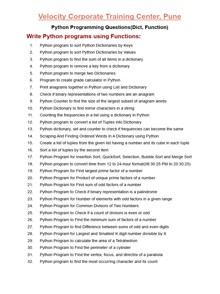 Assignment-4 (Dict, Functions) | PDF | Numbers | Applied Mathematics Assignment-4 (Dict, Functions) | PDF | Numbers | Applied Mathematics
