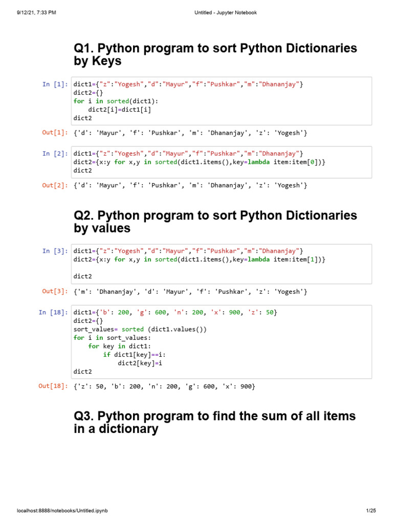 Python Dictionary Operations and Programs | PDF