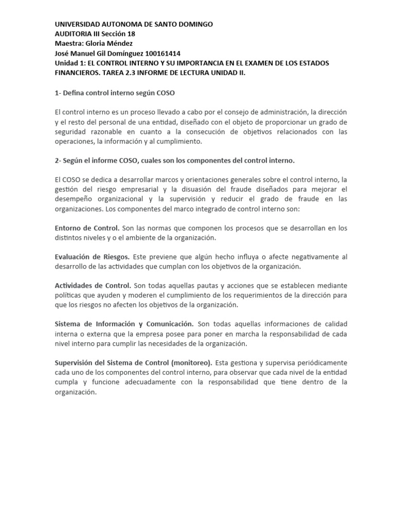 Informe de Lectura Unidad II | PDF | Auditoría | Business
