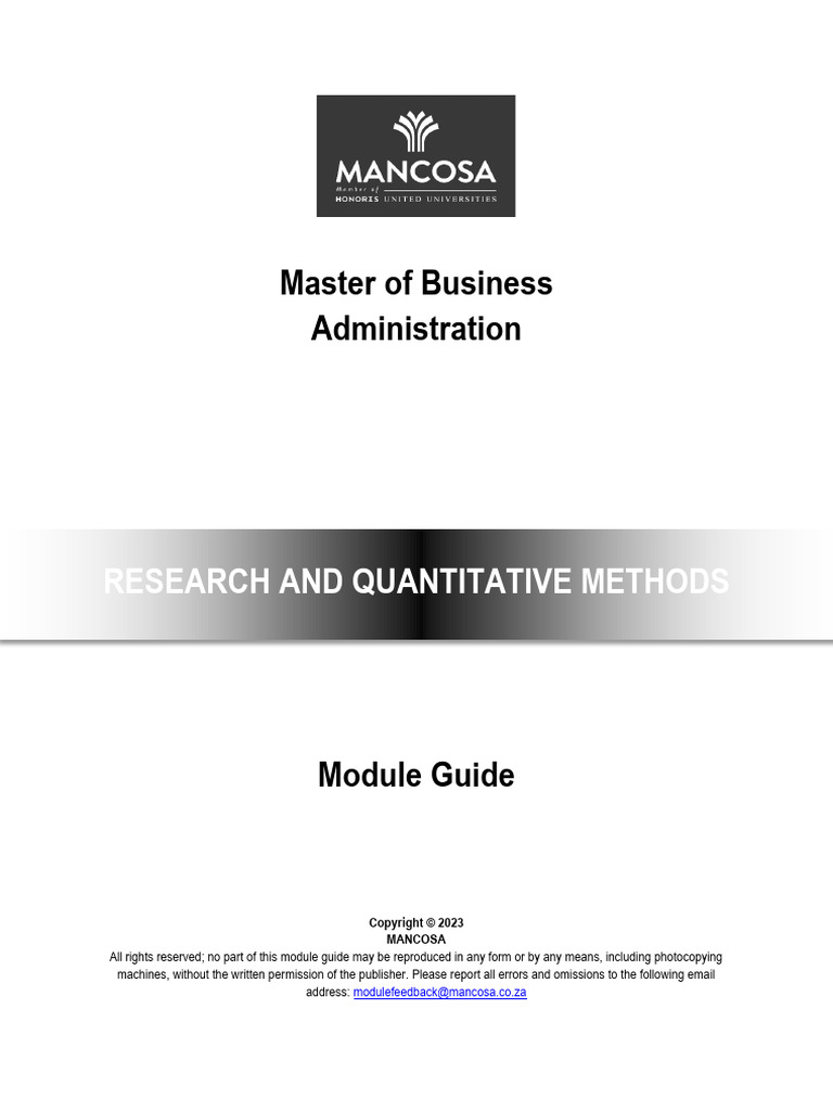 MBA - Research and Quantitative Methods STUDY GUIDE | PDF | Methodology | Learning