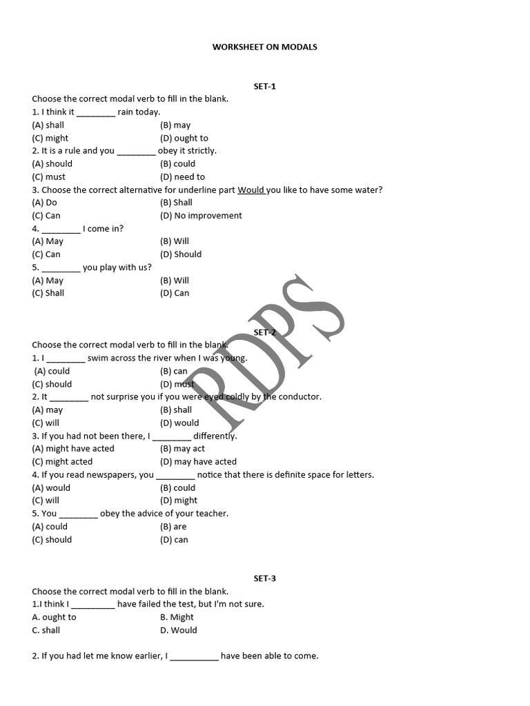 Worksheet On MODALS | PDF