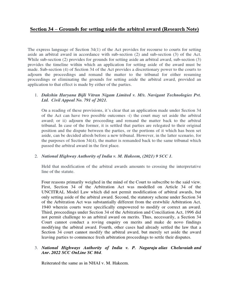Section 34 - Research Note | PDF | Arbitration | Jurisdiction