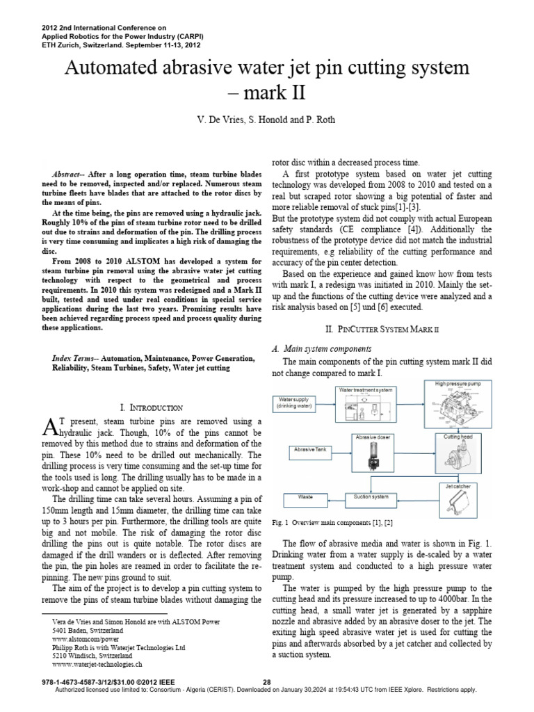 Automated Abrasive Water Jet Pin Cutting System Mark II | PDF