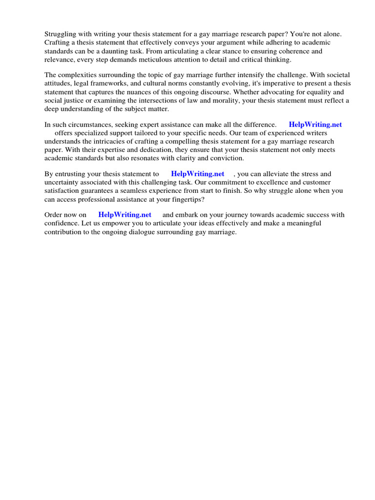 Thesis Statement For Gay Marriage Research Paper | PDF | Homosexuality ...