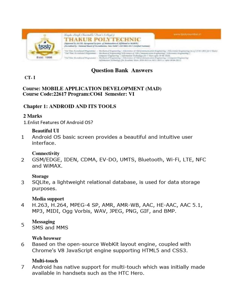 QB Solution PT-1 MAD | Download Free PDF | Android (Operating System) | Class (Computer Programming)