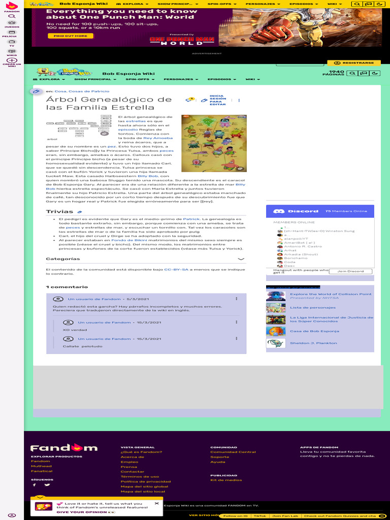 Árbol Genealógico de Las Familia Estrella Bob Esponja Wiki Fandom 2 | PDF