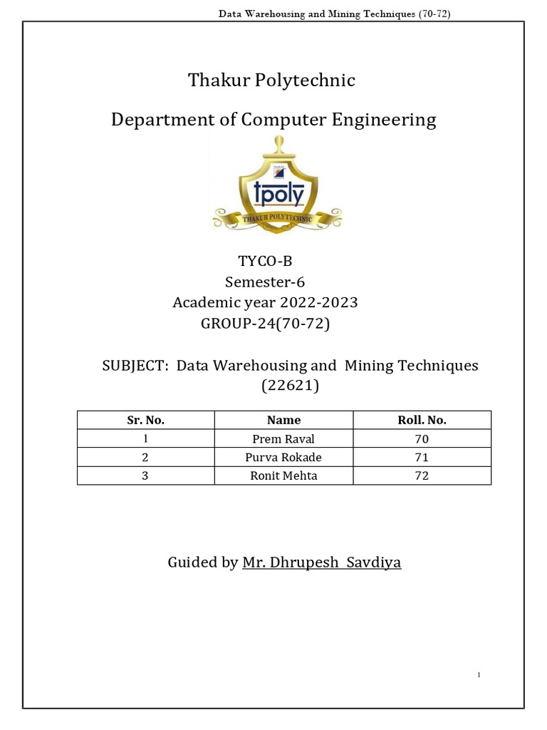 DWM Microproject Report GRP No.24 | PDF | Cluster Analysis | Statistical Classification