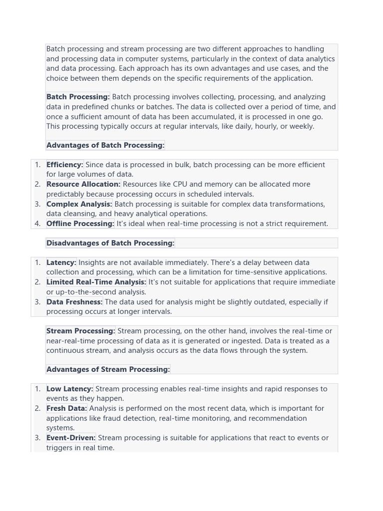 Batch Processing Vs Stream Processing | PDF | Apache Hadoop | Real Time Computing