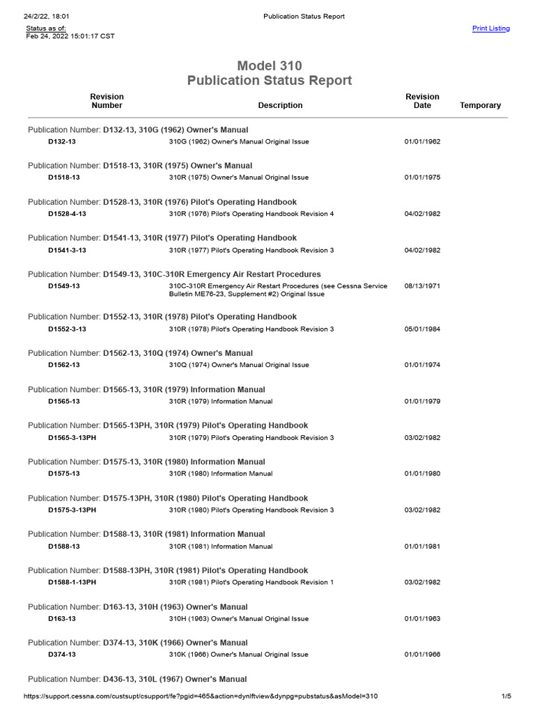Cessna 310 Publication Status Report | PDF | Avionics | Manufactured Goods