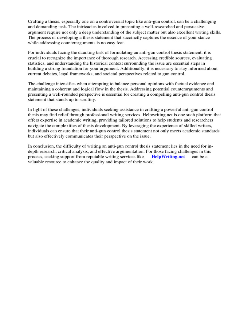 Anti Gun Control Thesis Statement | PDF
