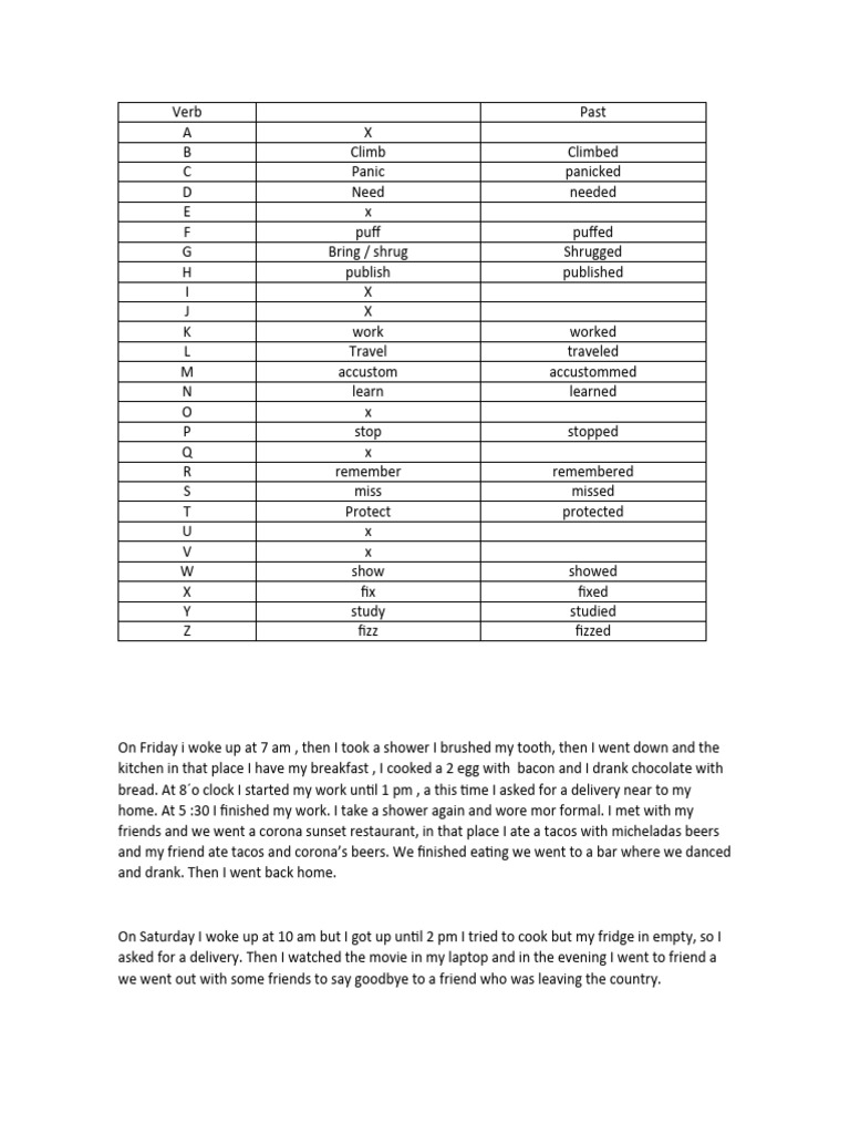 Task Regular Verbs | PDF