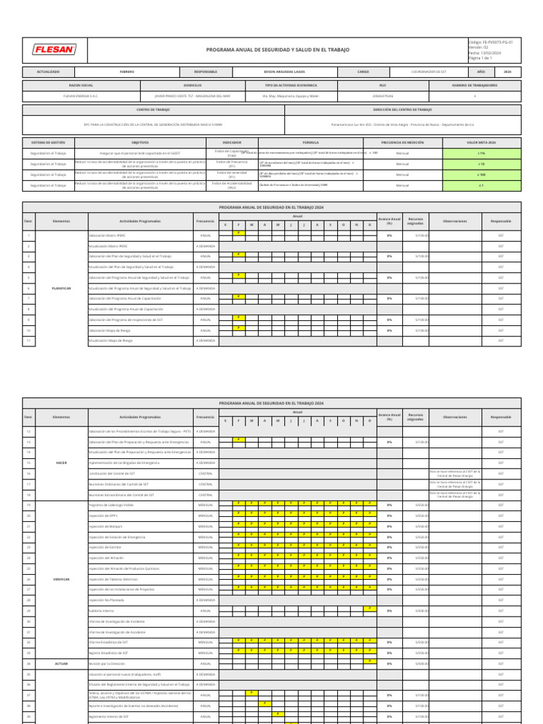 FE-PV0073-PG-01 Programa SST - 2024 | PDF | Primeros auxilios | Epidemiología