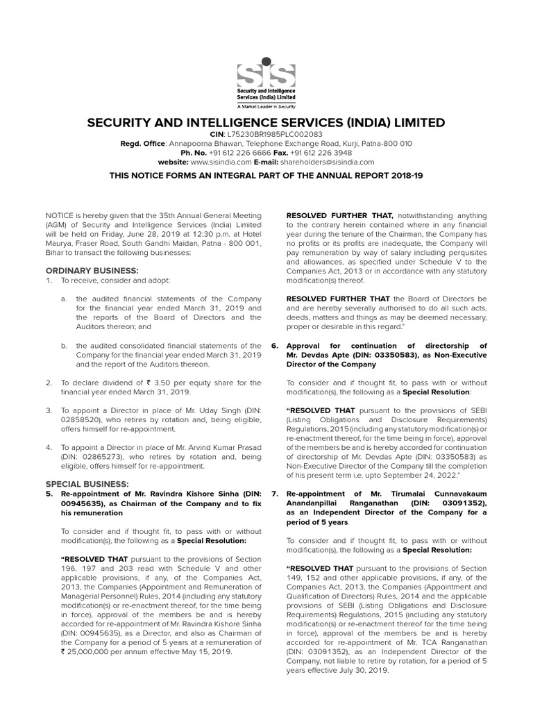 Notice of 35th AGM | PDF | Electronic Voting | Password