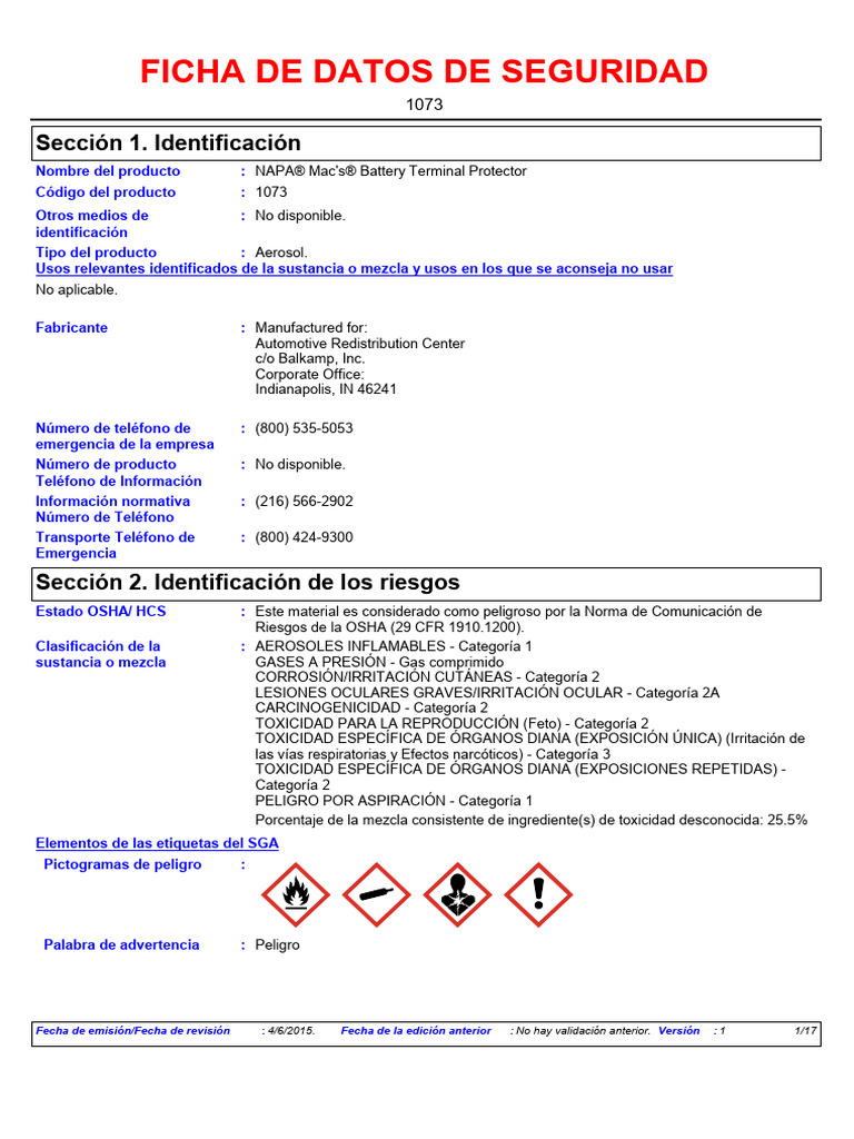 SDS Mac S 1073 MSP1 | PDF