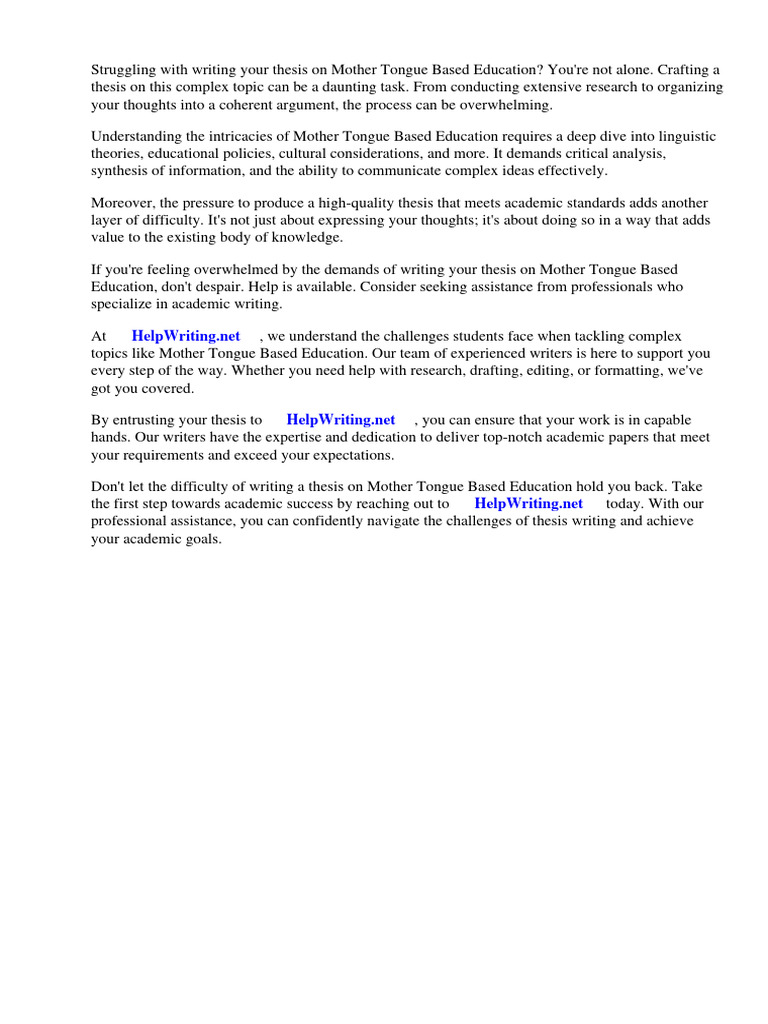 Thesis About Mother Tongue Based Education | PDF | Multilingualism ...