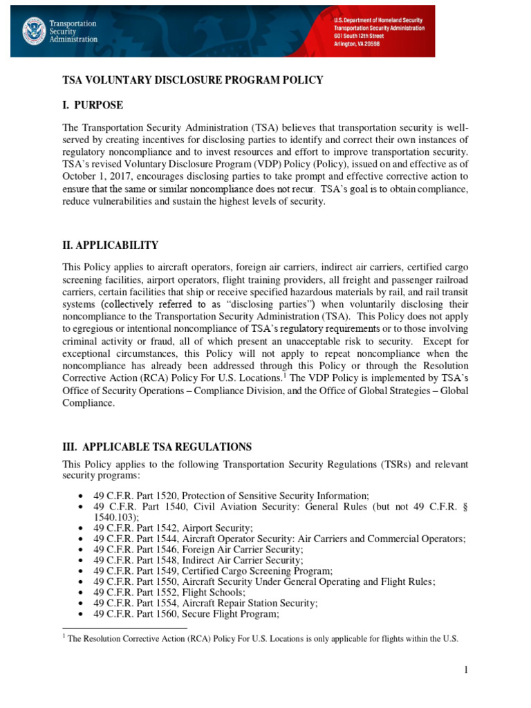 TSA Voluntary Disclosure Program Guide | PDF | Transportation Security ...