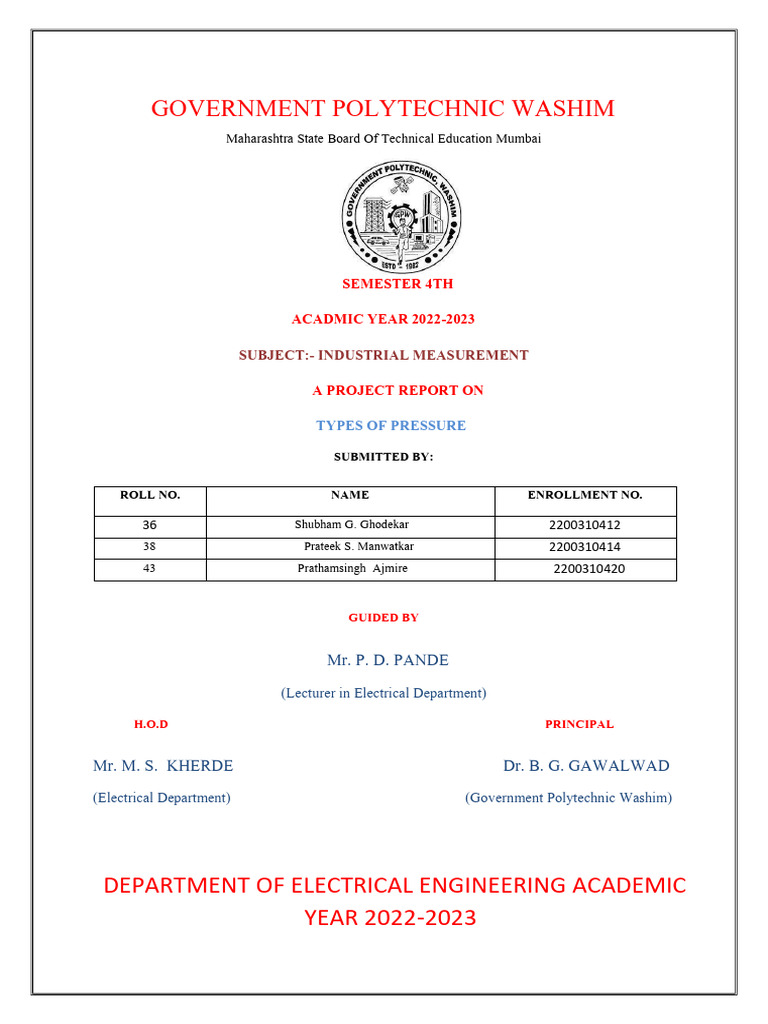 IME Micro Project | PDF | Pressure | Pressure Measurement