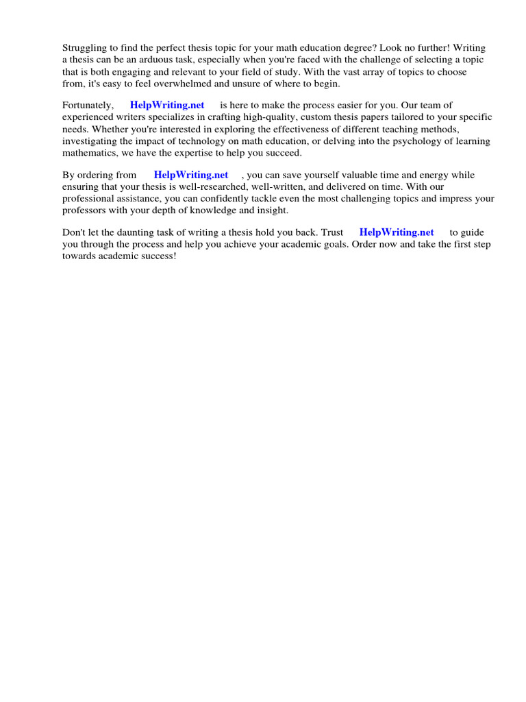 Thesis Topics For Math Education | PDF