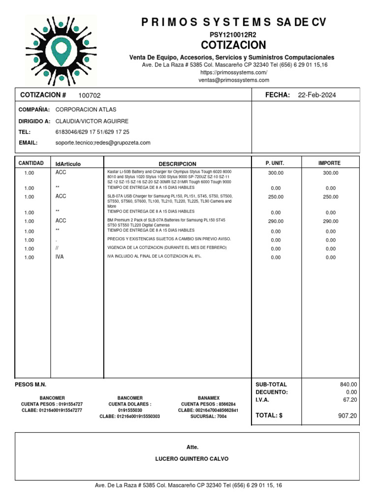 Primos Systems Sadecv Cotizacion: PSY1210012R2 | PDF