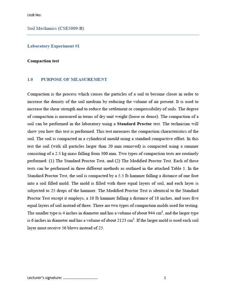 Lab 1 - Compaction | Download Free PDF | Civil Engineering | Natural Materials