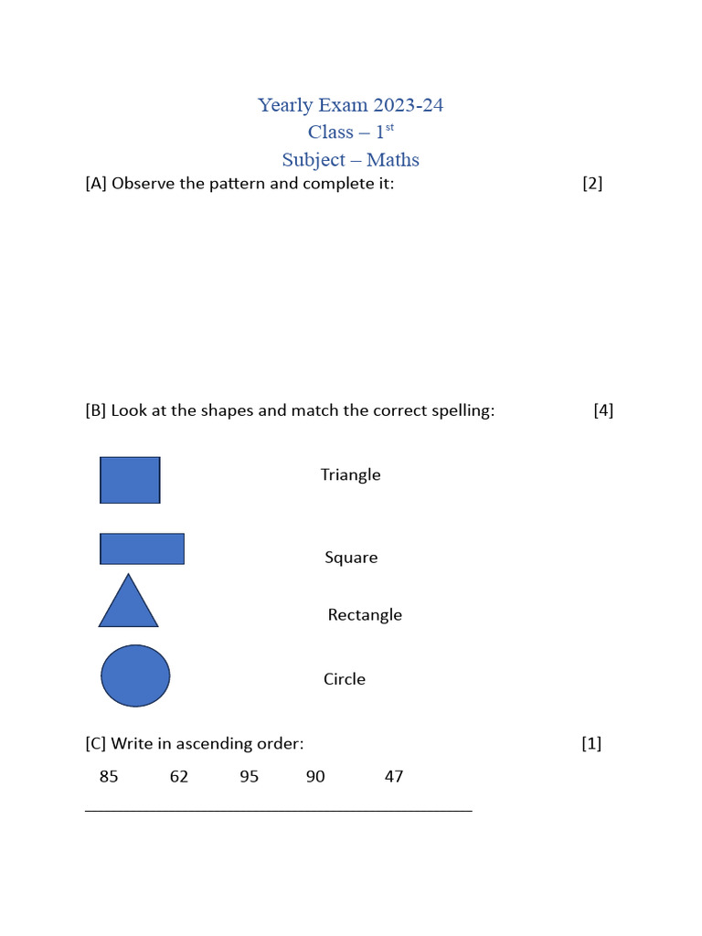 Yearly Exam 2023-24 Maths | PDF | Geometry | Elementary Mathematics