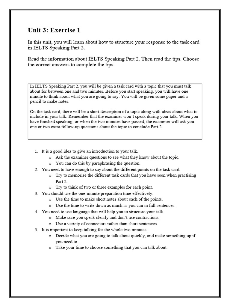 Speaking Unit 3 | PDF | International English Language Testing System ...