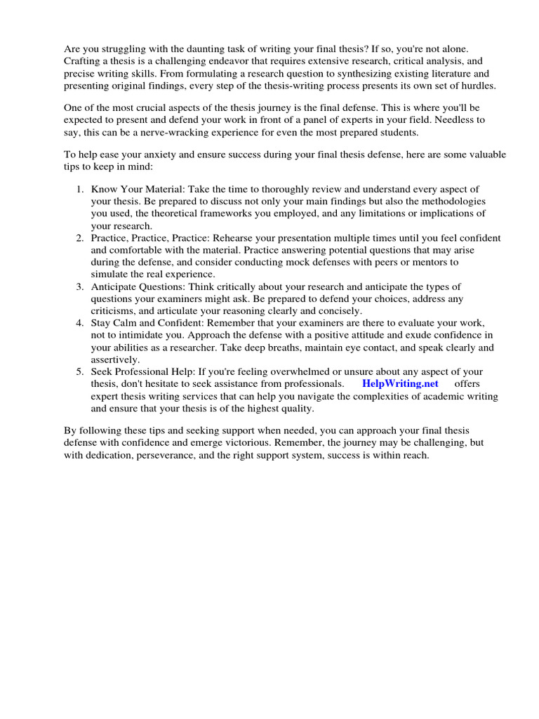 Tips For Final Thesis Defense | PDF | Thesis | Critical Thinking