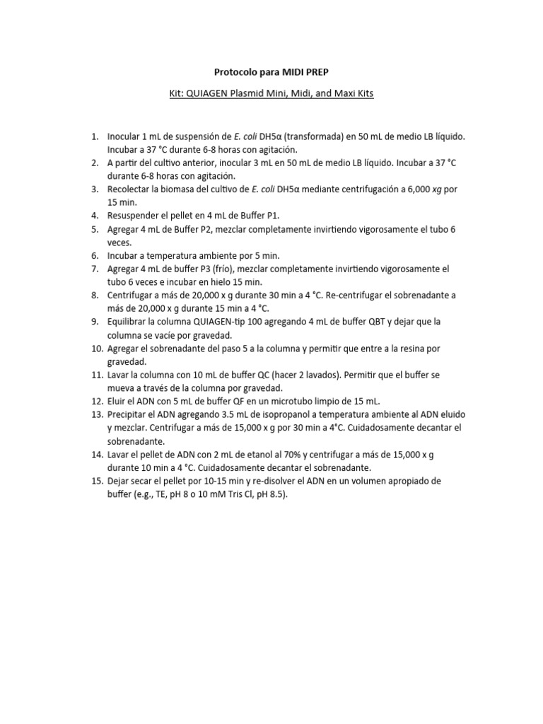 Protocolo para MIDI PREP | PDF | Cocina, comidas y vino
