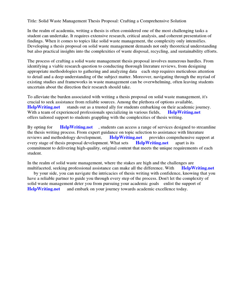 Solid Waste Management Thesis Proposal | PDF