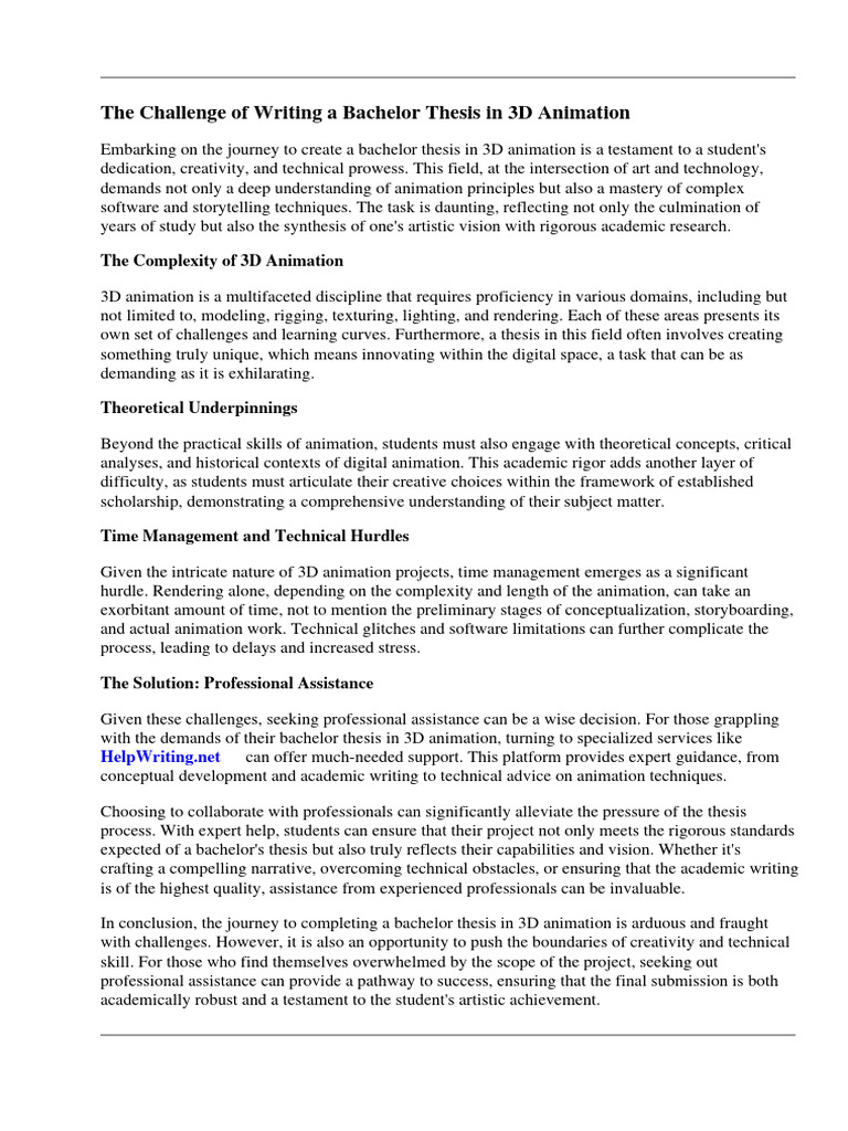 Bachelor Thesis 3d Animation | PDF | 3 D Computer Graphics | Thesis