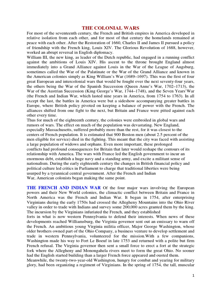 The Colonial Wars | PDF | New France | French And Indian War
